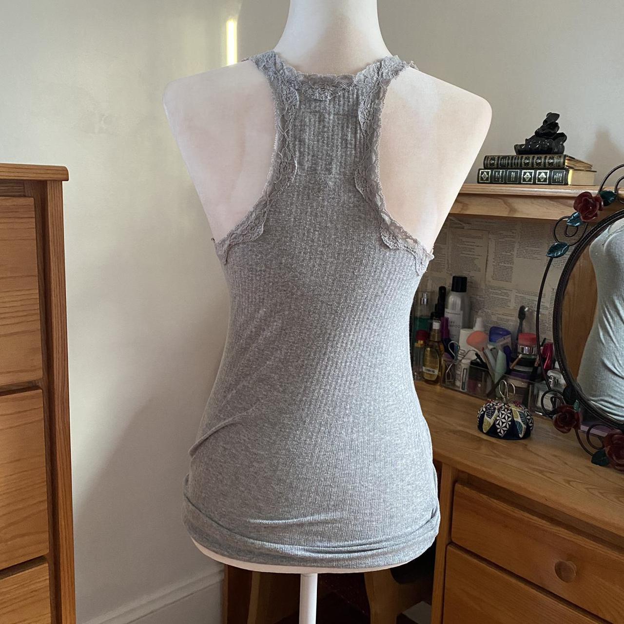 Grey cami with floral lace trimming. Simple, cute,... - Depop