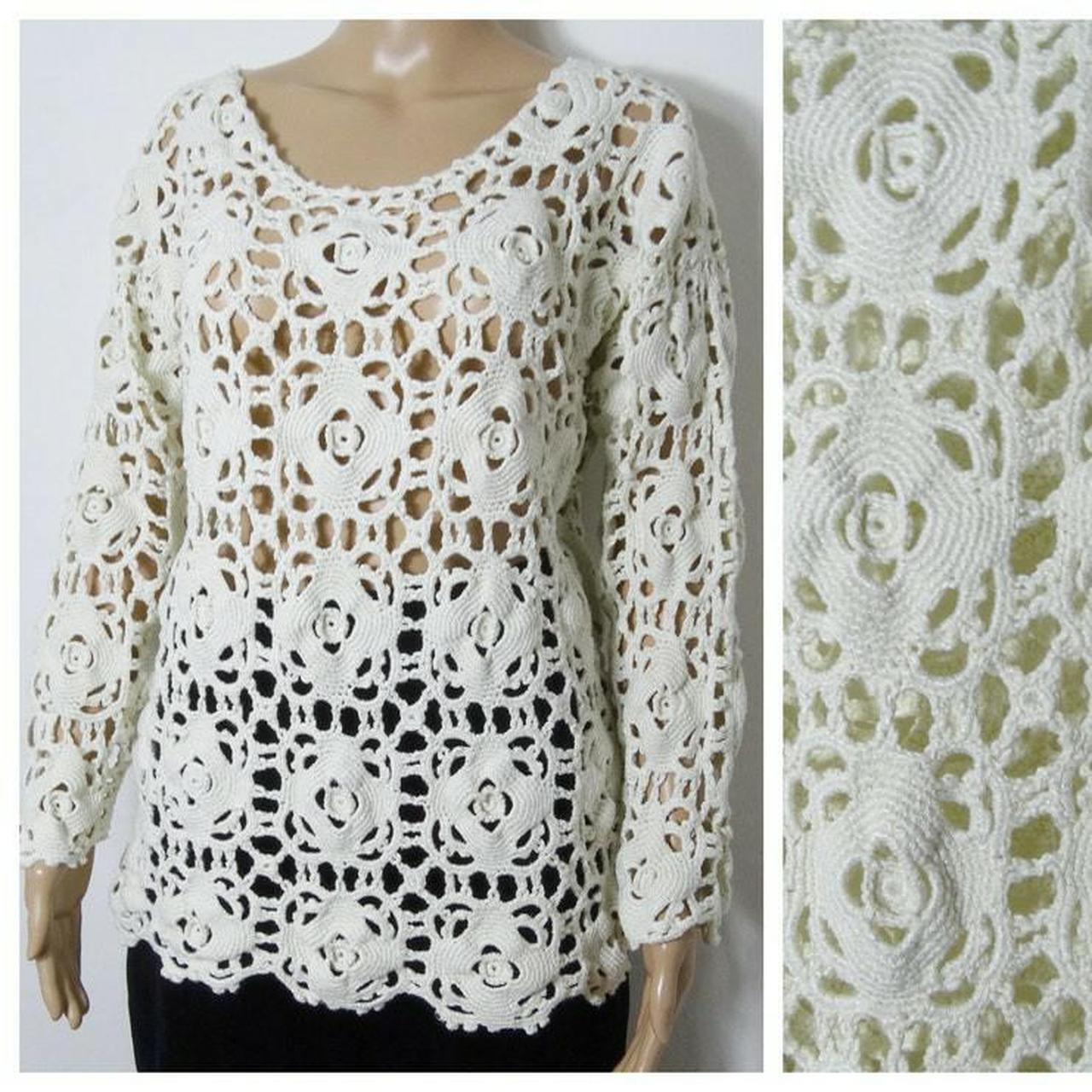 Vintage 80s 90s romantic open weave top. Yarn feels... - Depop