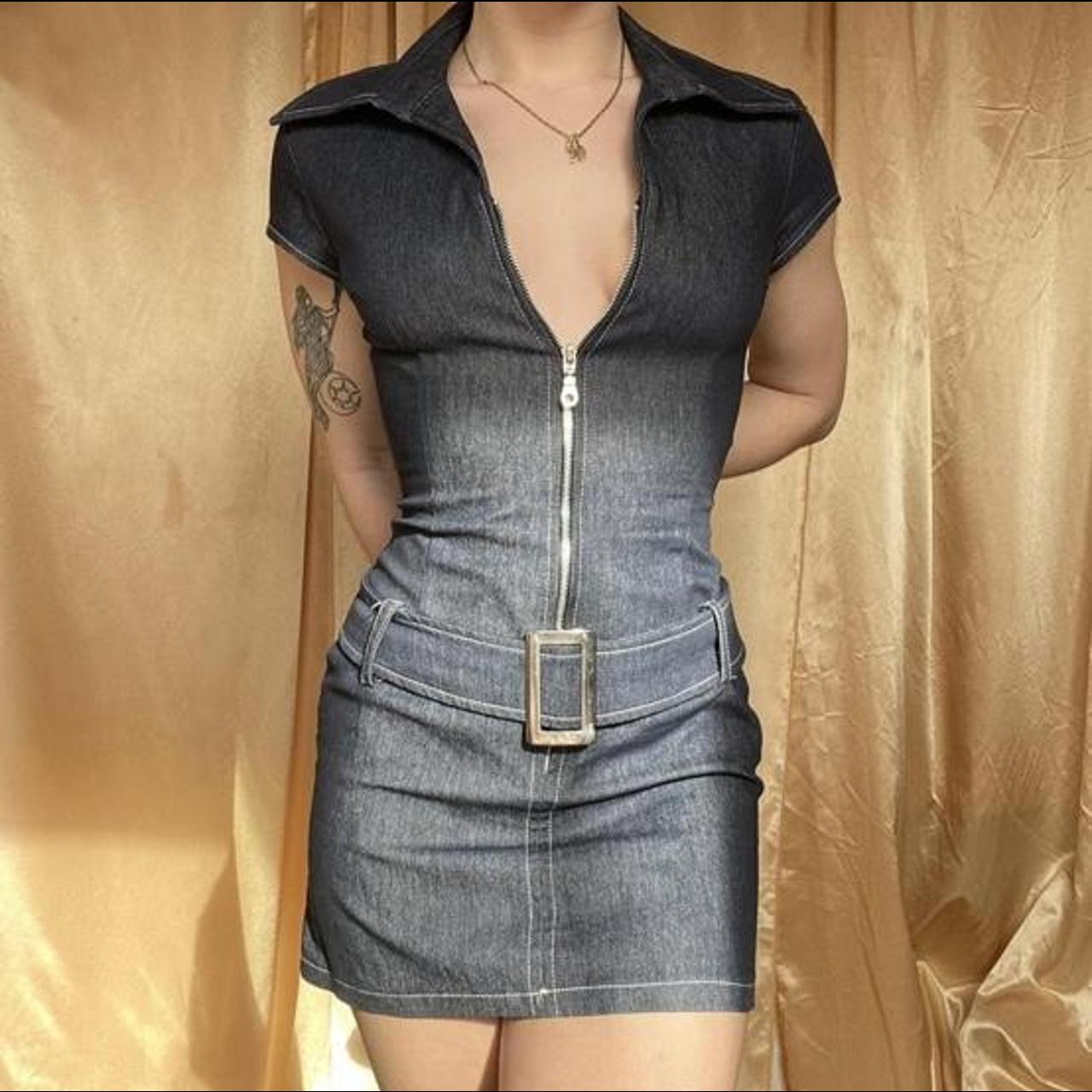 Jane Norman denim zip up buckle mini dress Second 2... - Depop