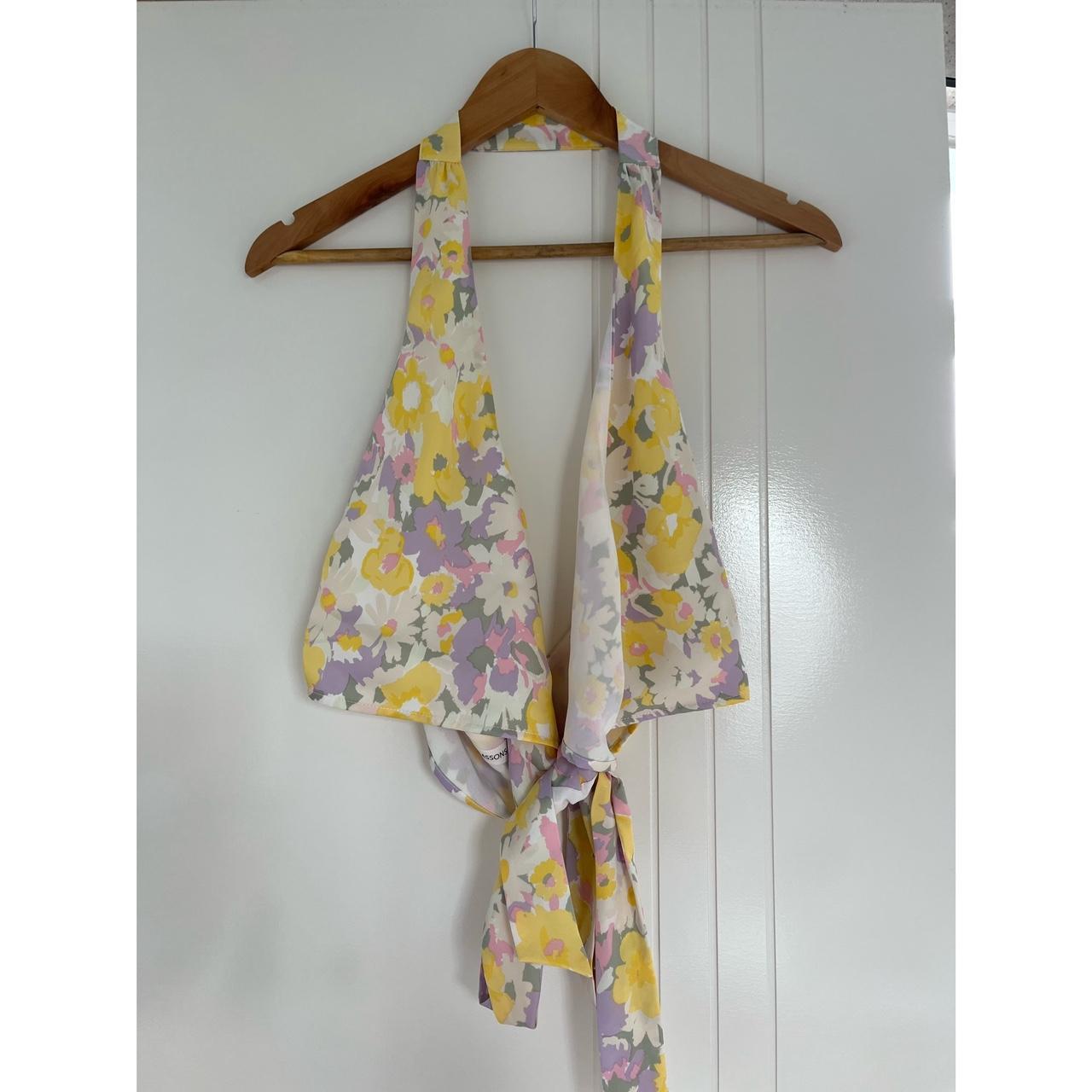 Glassons floral halter neck satin wrap around... - Depop