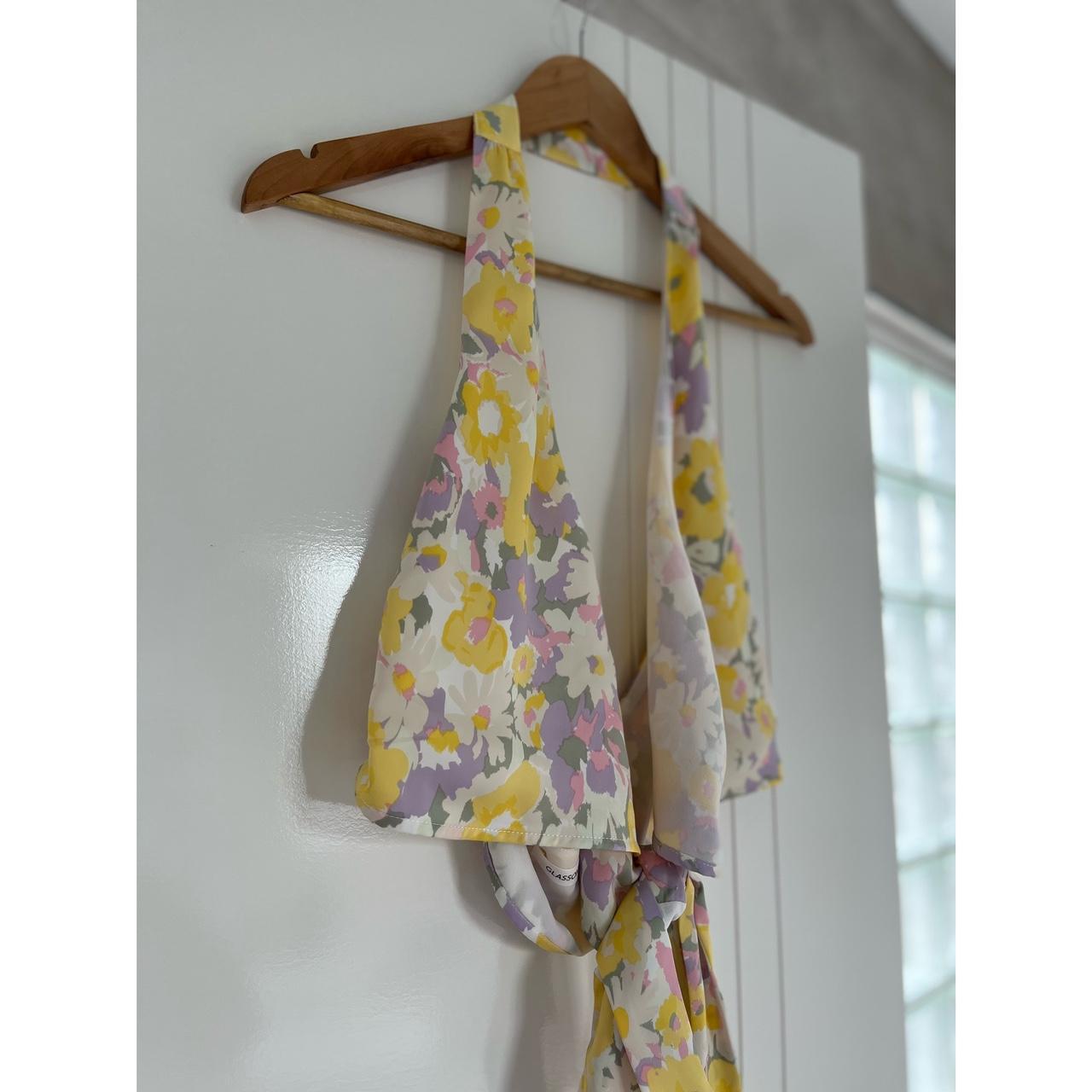Glassons floral halter neck satin wrap around... - Depop