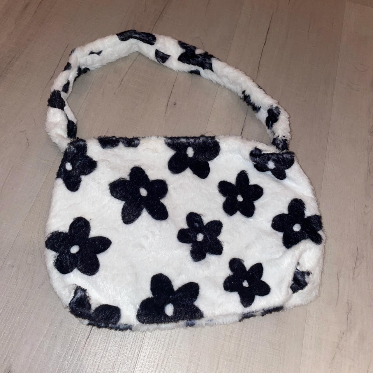 black and white fluffy flower print purse BRAND NEW... - Depop