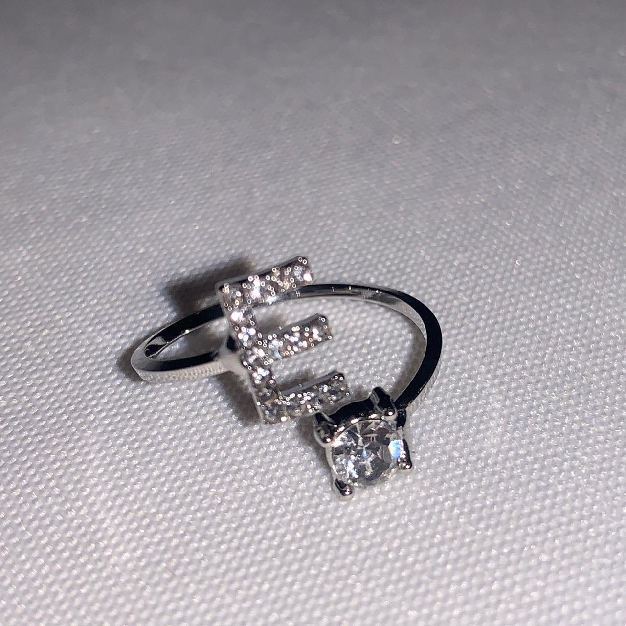 Silver “E Initial” Ring with Cubic Zirconium Size:... - Depop