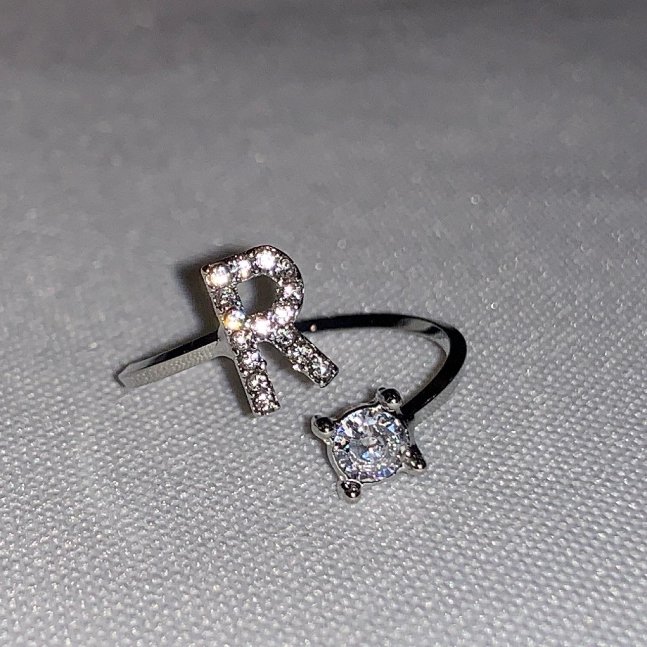 Silver “R Initial” Ring with Cubic Zirconium Size:... - Depop