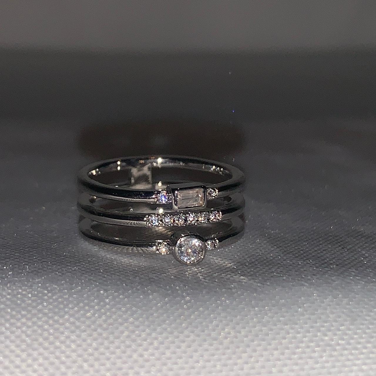 Silver “Triple Tiered” Ring with Cubic Zirconium... - Depop