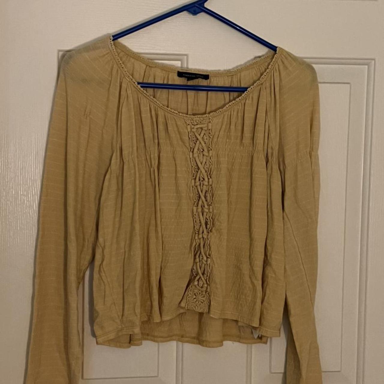 american eagle yellow pilgrim top, size medium, in... - Depop