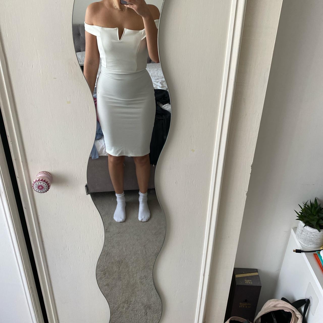 White missguided midi dress Bardot / off shoulder... - Depop