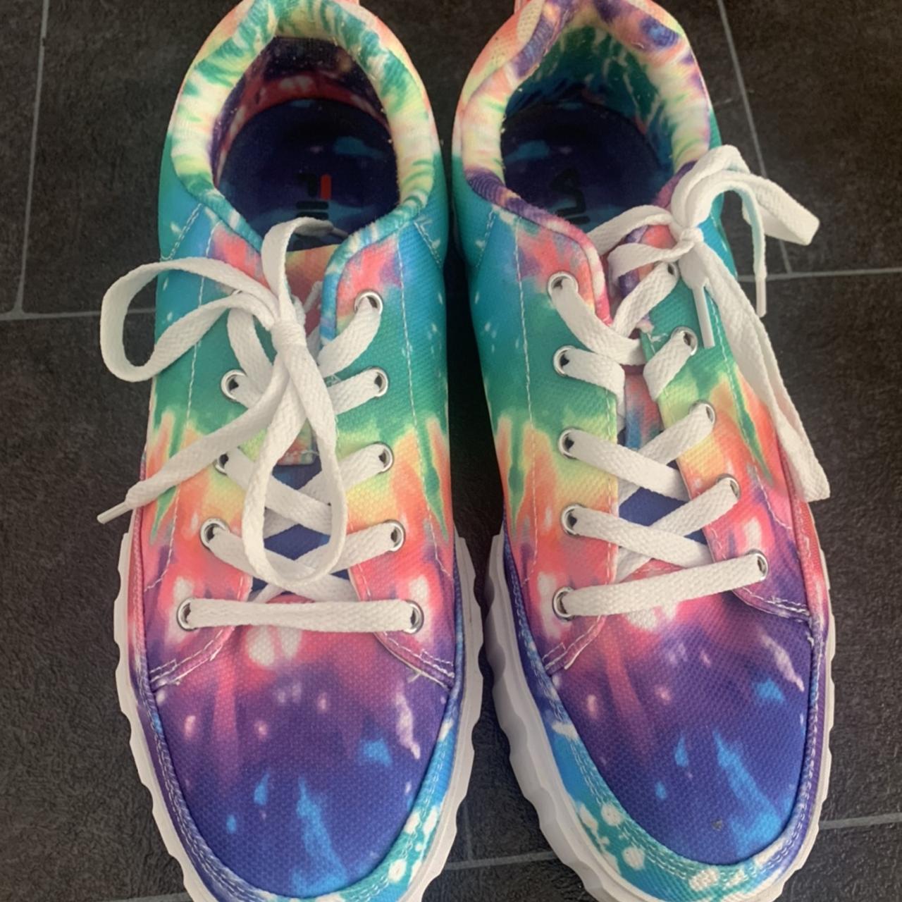 Tie dye FILA daps/trainers - literally only worn... - Depop