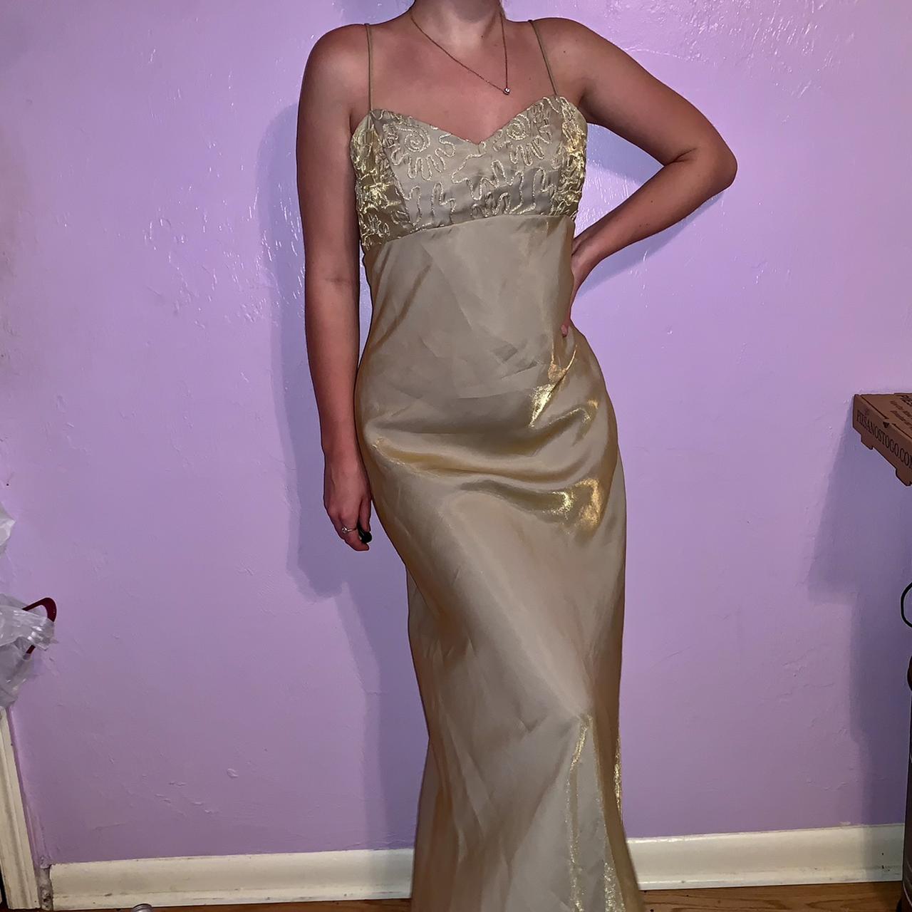 90s gold prom dress gown 🔆🤍 NIKI brand size 8 -... - Depop