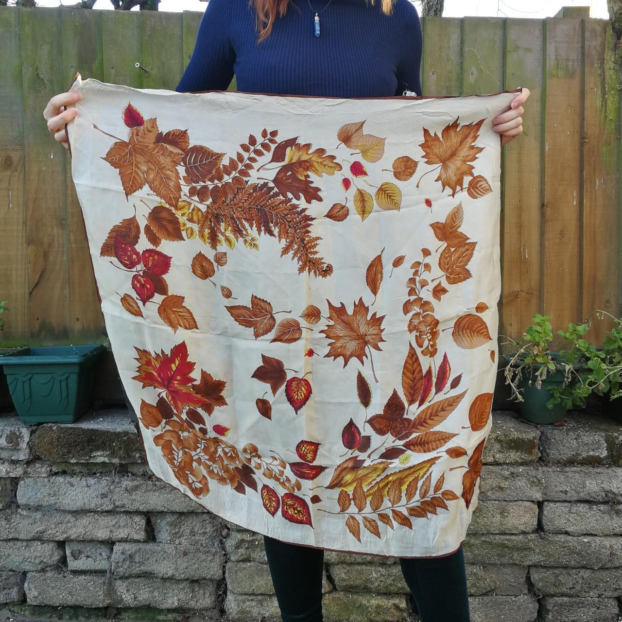 Vintage leaves autumnal square scarf In good... - Depop