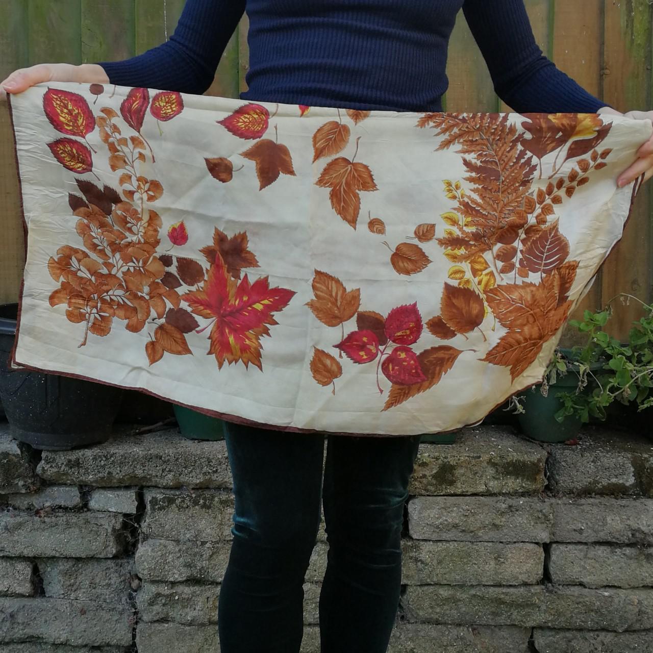 Vintage leaves autumnal square scarf In good... - Depop