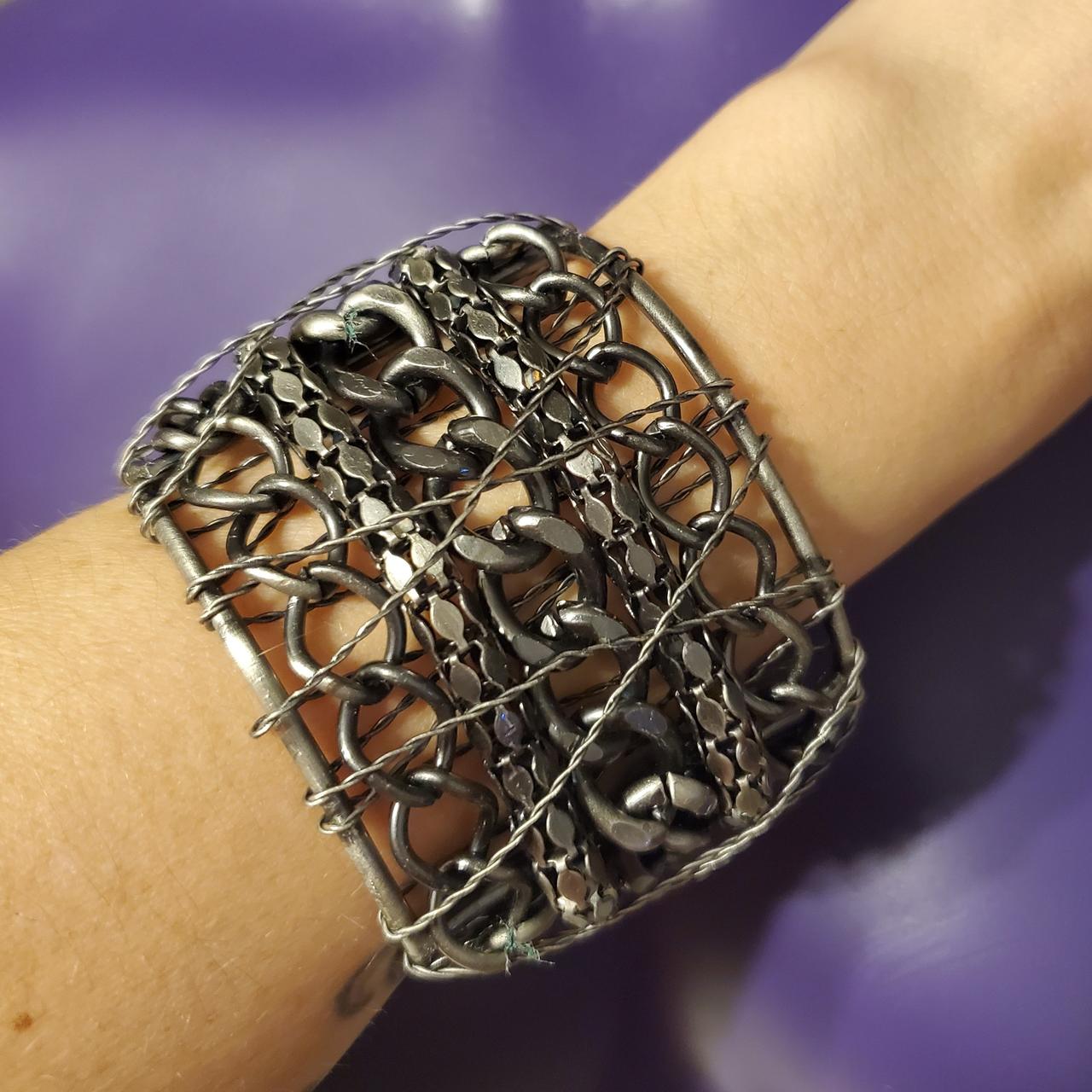 Layered chains wide cuff bracelet. #gothic #edgy... - Depop