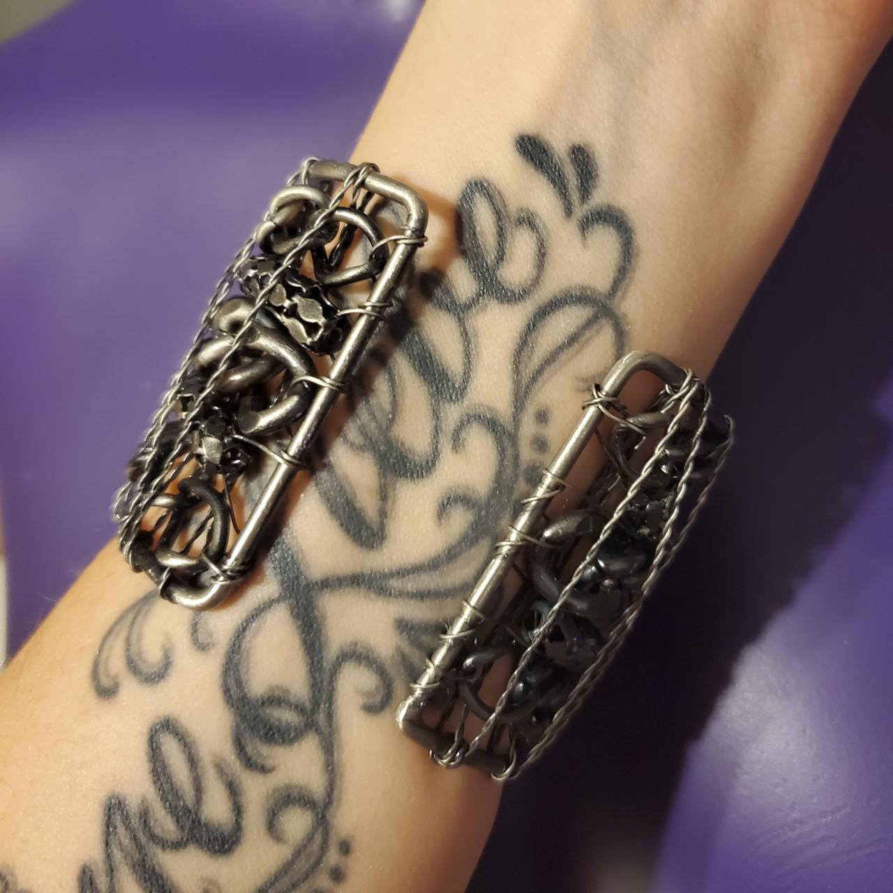 Layered chains wide cuff bracelet. #gothic #edgy... - Depop