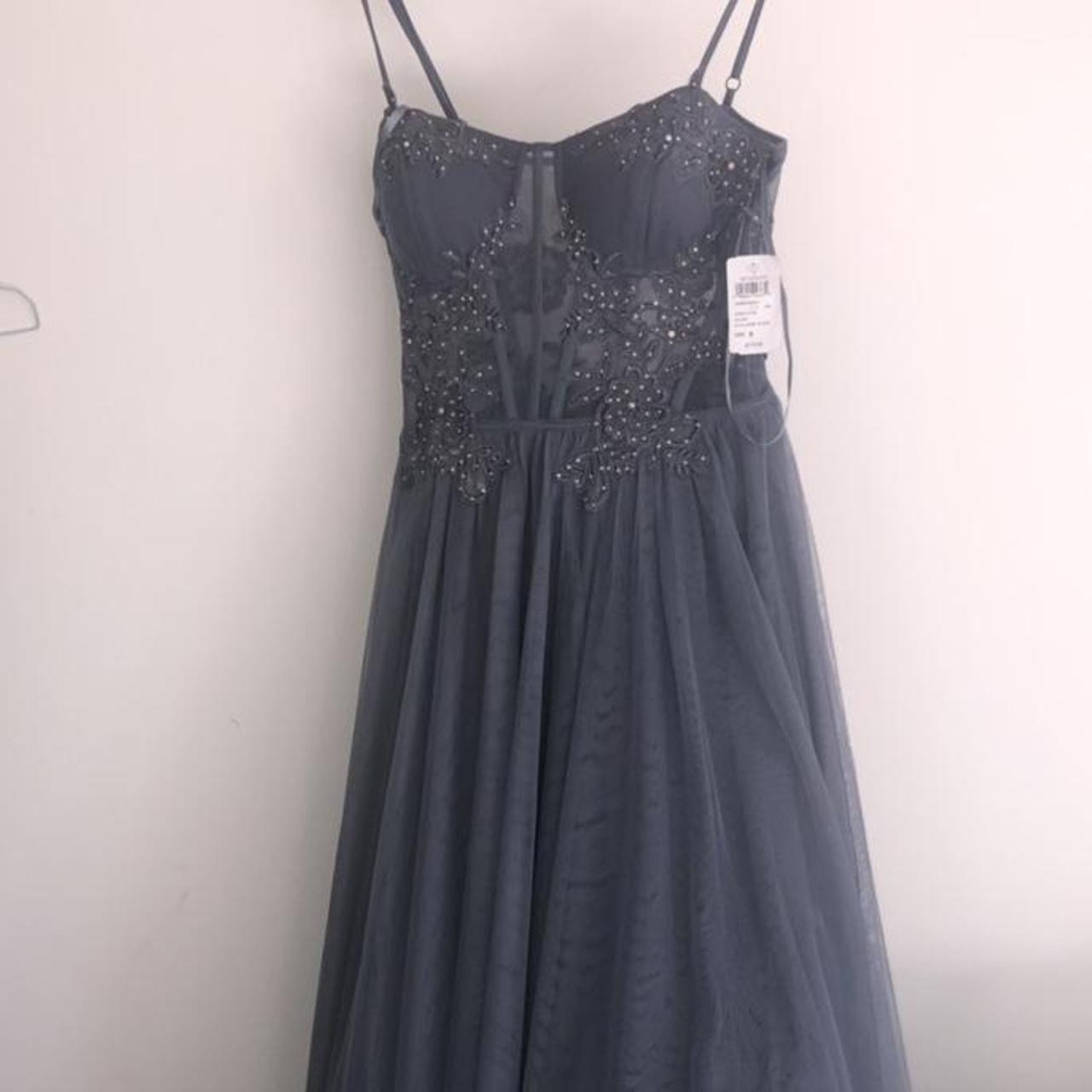 Cider Women's Blue and Silver Dress | Depop