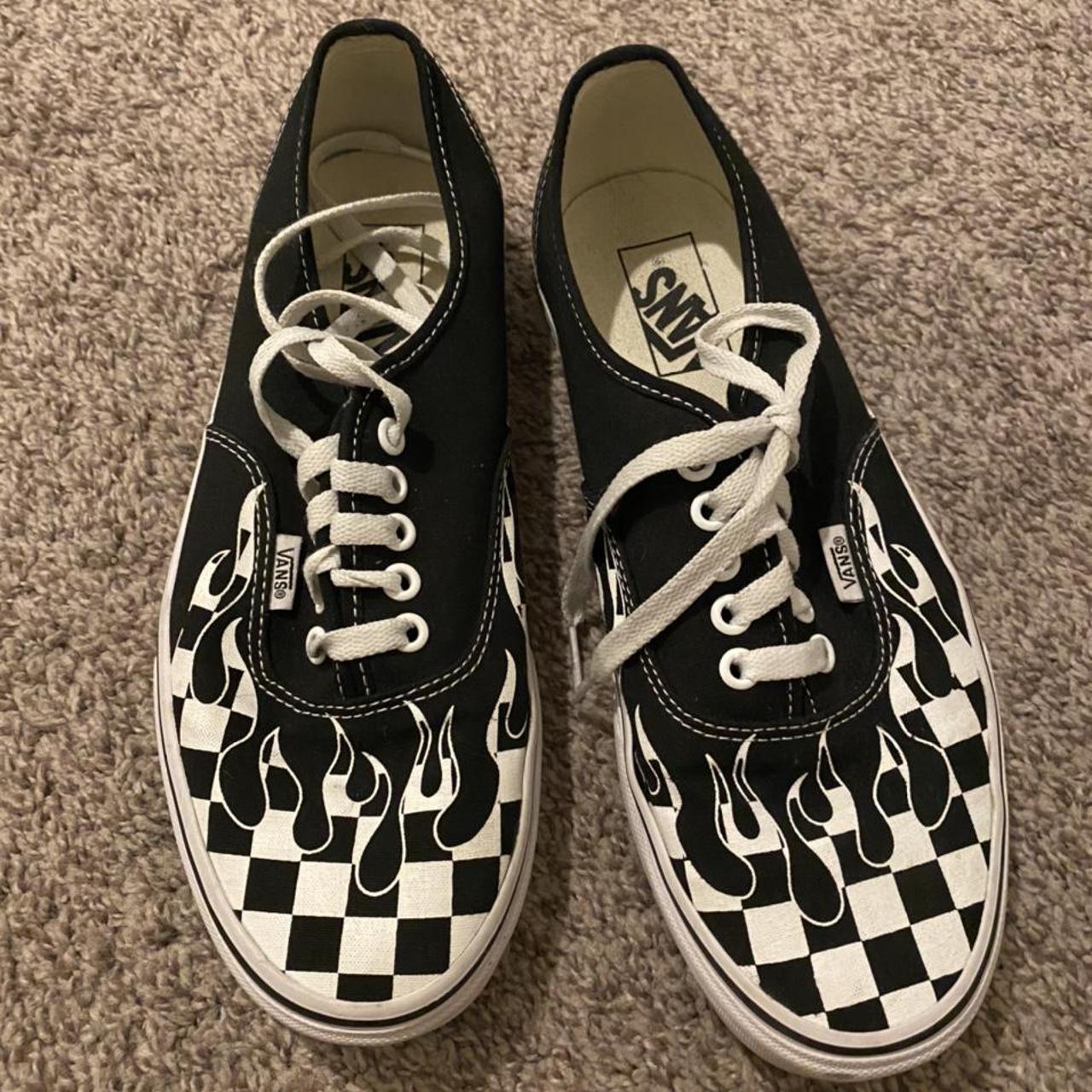 checkered flame authentic vans only worn a few... - Depop