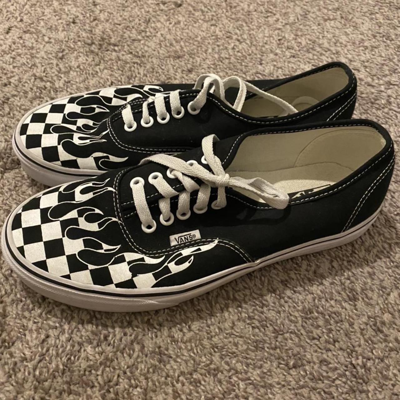 checkered flame authentic vans only worn a few... - Depop