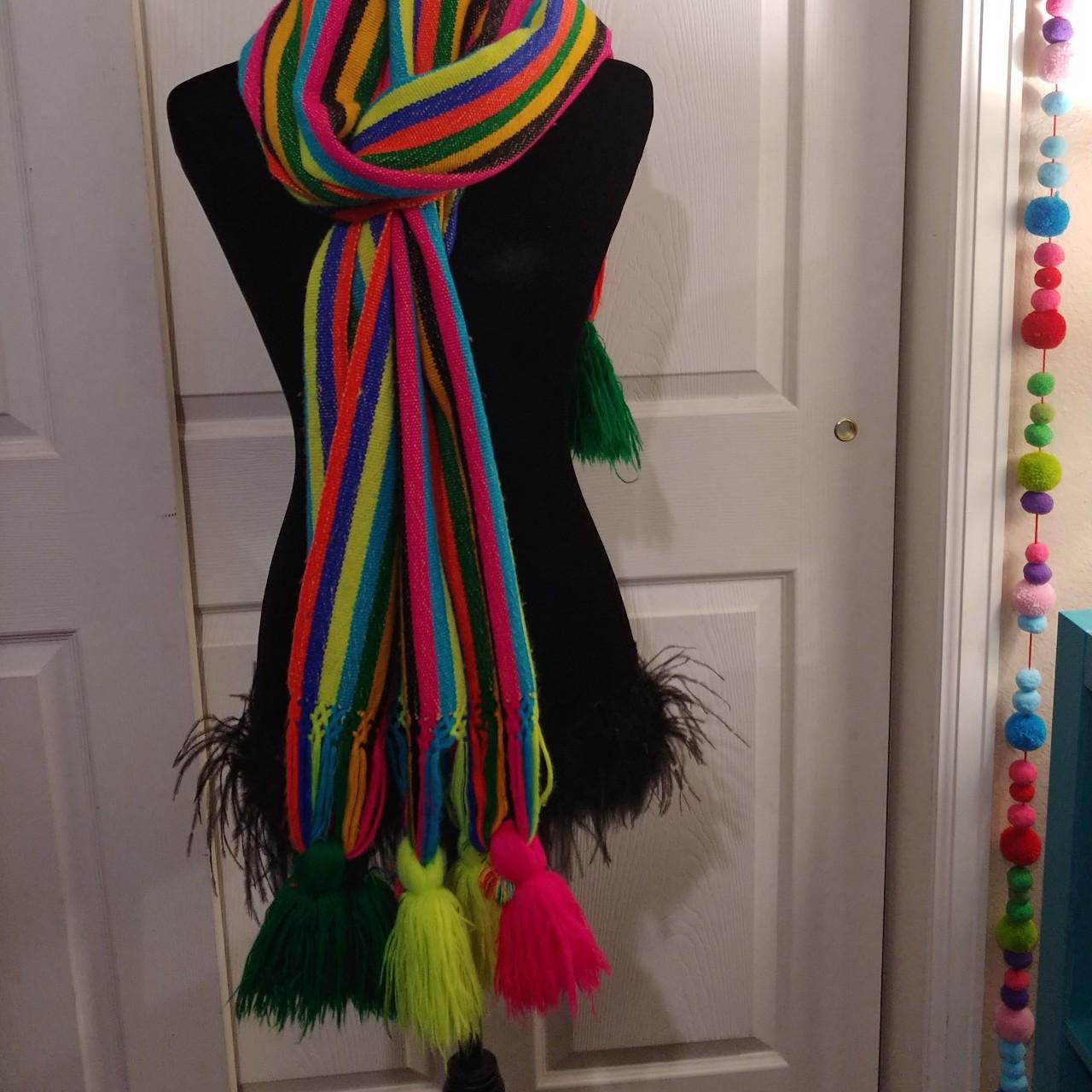 Incredible handmade trippy scarf! Has multicolor... - Depop