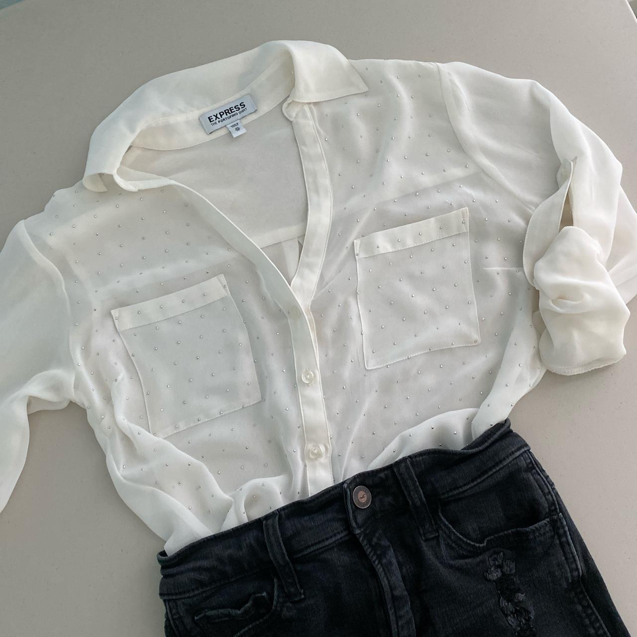 Express White Button Down Blouse size XS. white... - Depop