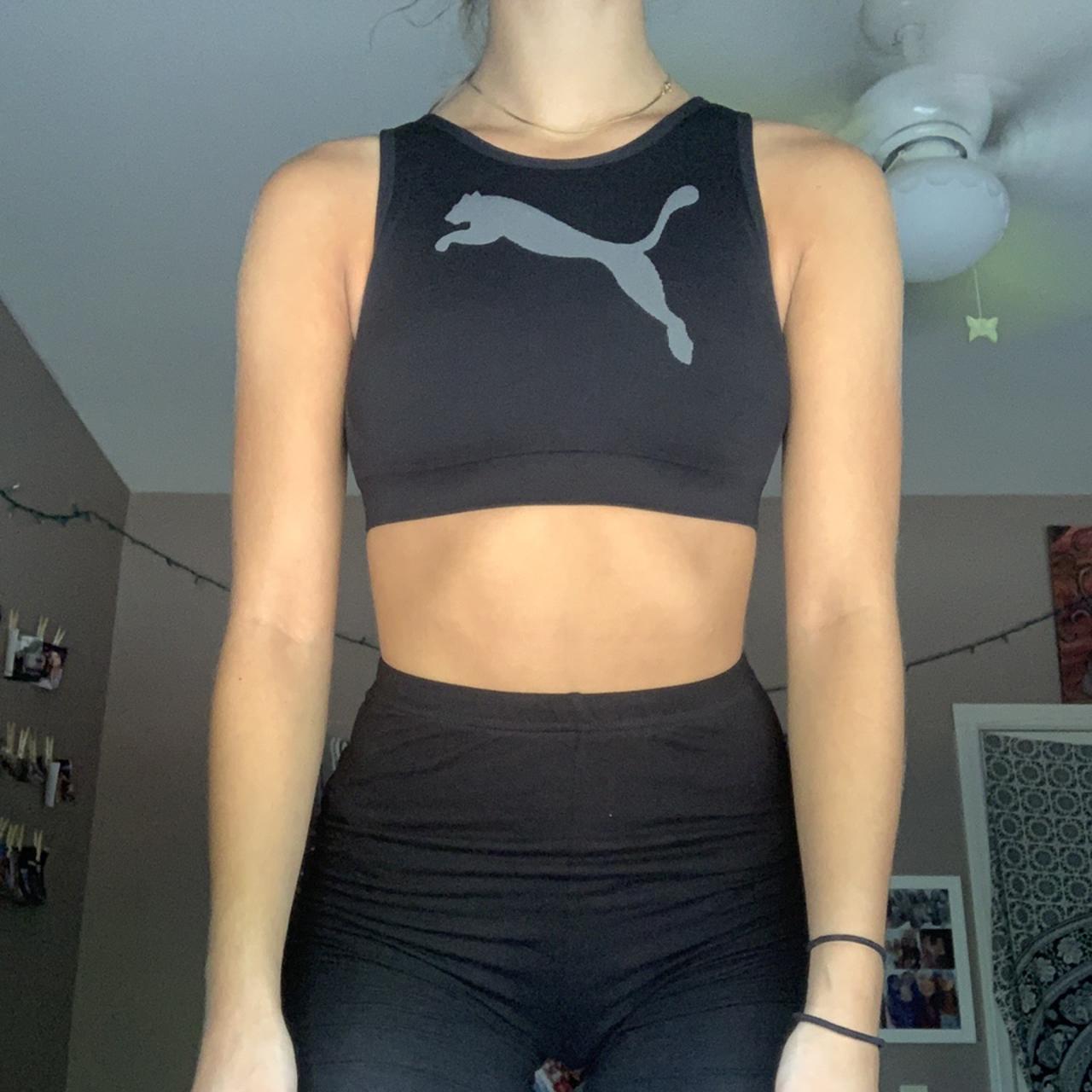 Puma sports bra black and grey Good condition Small... - Depop