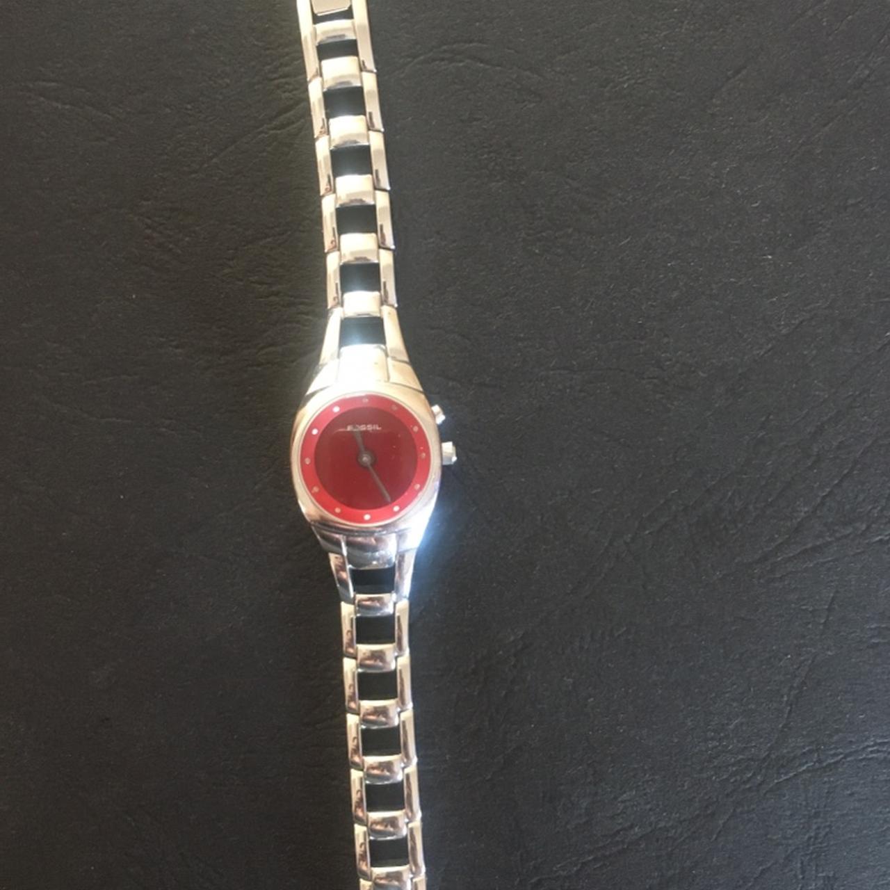 Silver Fossil watch Red face Can be changed to a... - Depop