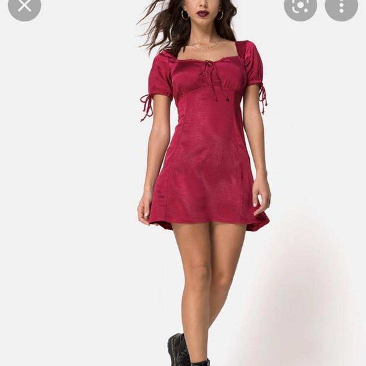 Red/pink satin motel rocks dress. Never worn. Size... - Depop