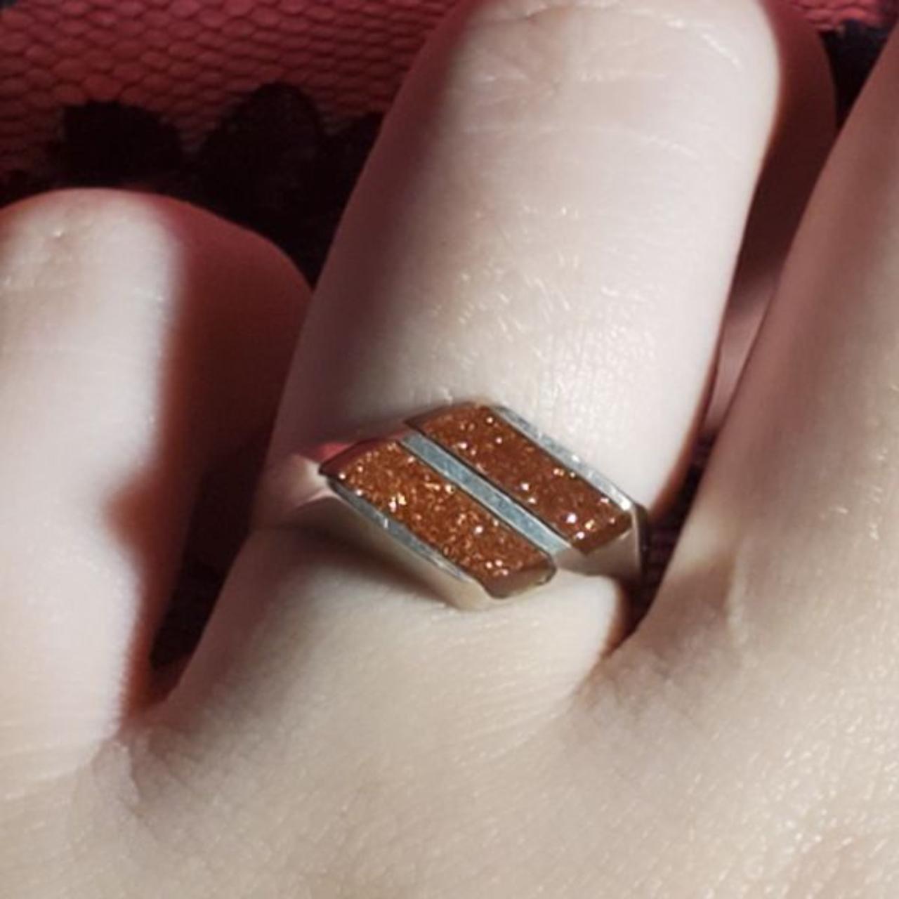 925 Sterling silver Mexico ring with Orange sparkle... - Depop