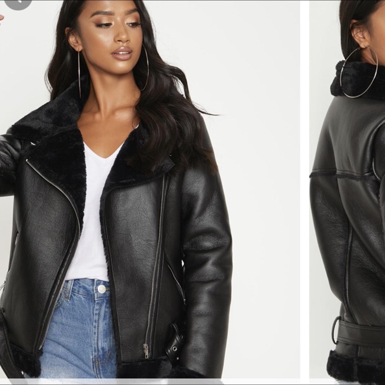 Black oversized aviator jacket size 14 Open to deals. - Depop