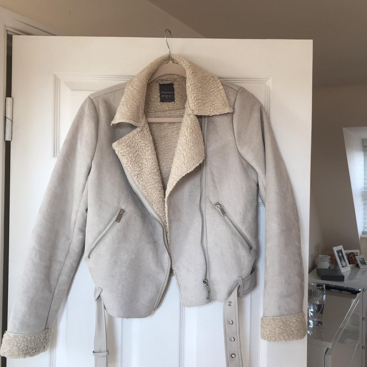 Primark nude stone jacket with faux sheep skin... - Depop