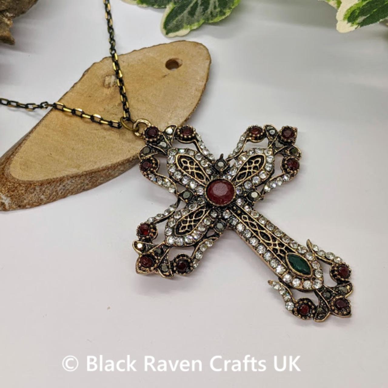 Stunning Dark Gold Gothic Cross Crucifix Necklace... - Depop
