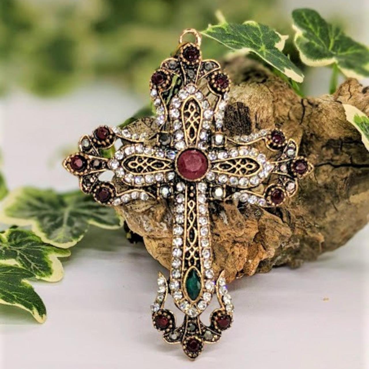 Stunning Dark Gold Gothic Cross Crucifix Necklace... - Depop