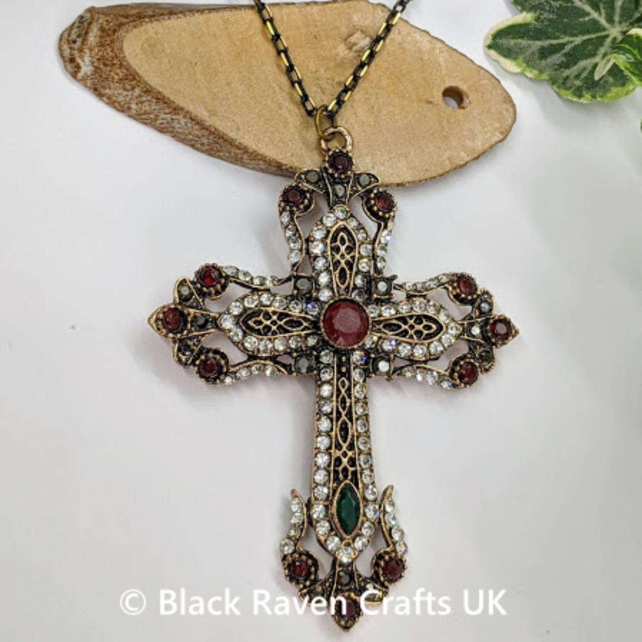 Stunning Dark Gold Gothic Cross Crucifix Necklace... - Depop