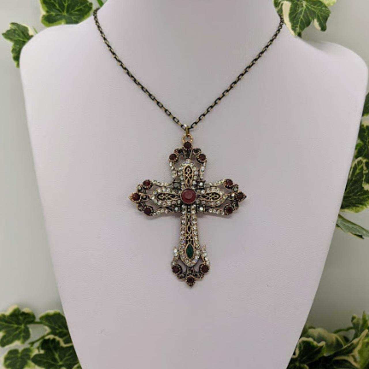 Stunning Dark Gold Gothic Cross Crucifix Necklace... - Depop