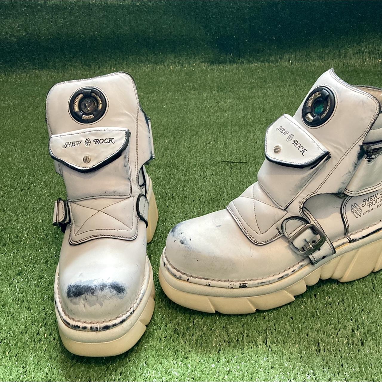 90s very rare New Rock Planet distressed white boots... - Depop