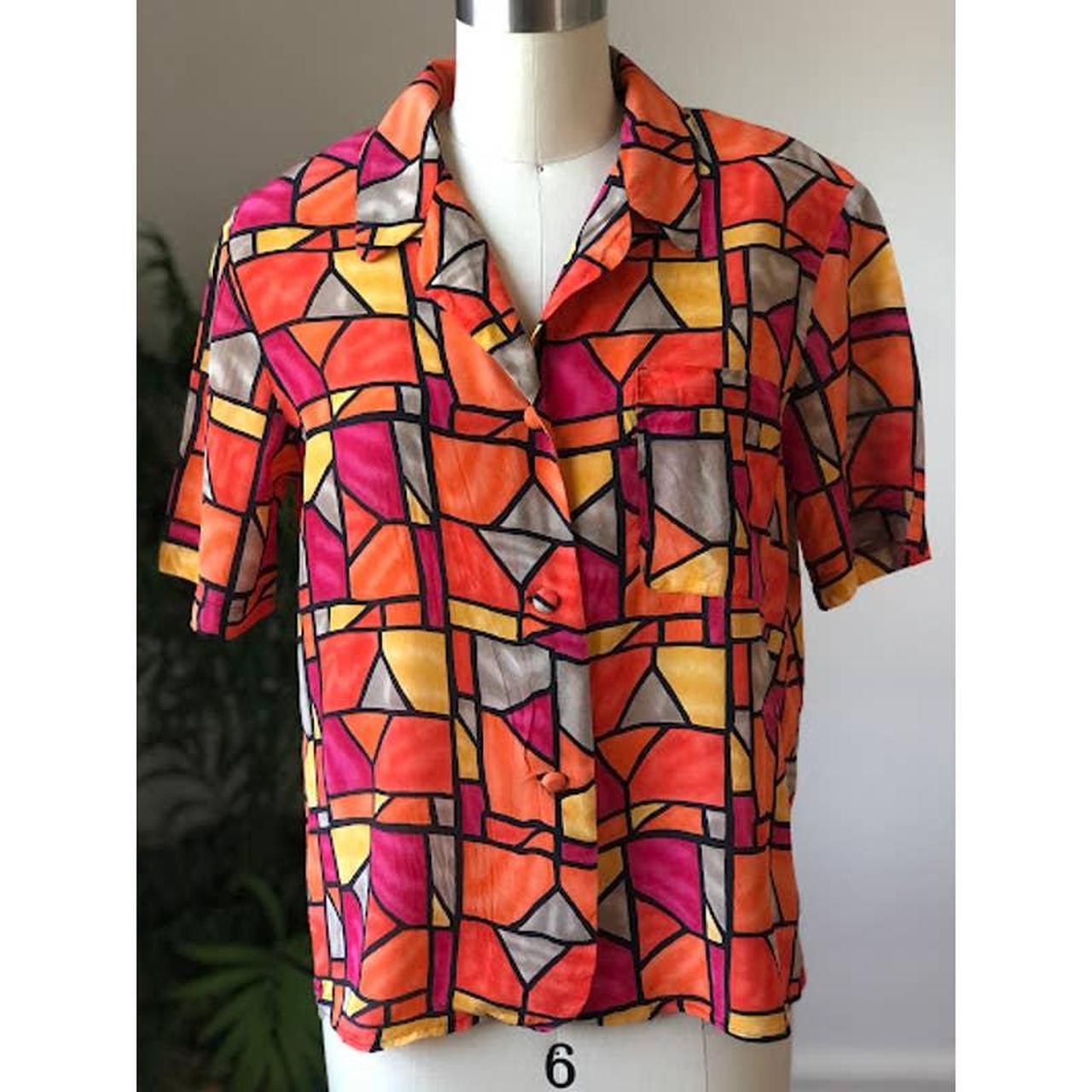 90s Robbie Bee Stained Glass Print Blouse... | Depop