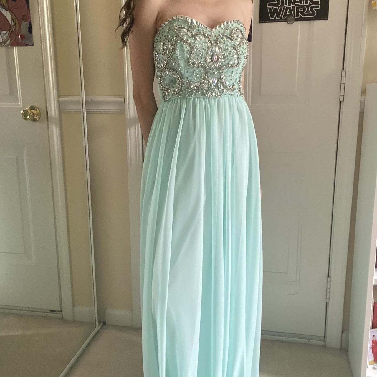 Light blue turquoise strapless floor length prom... - Depop