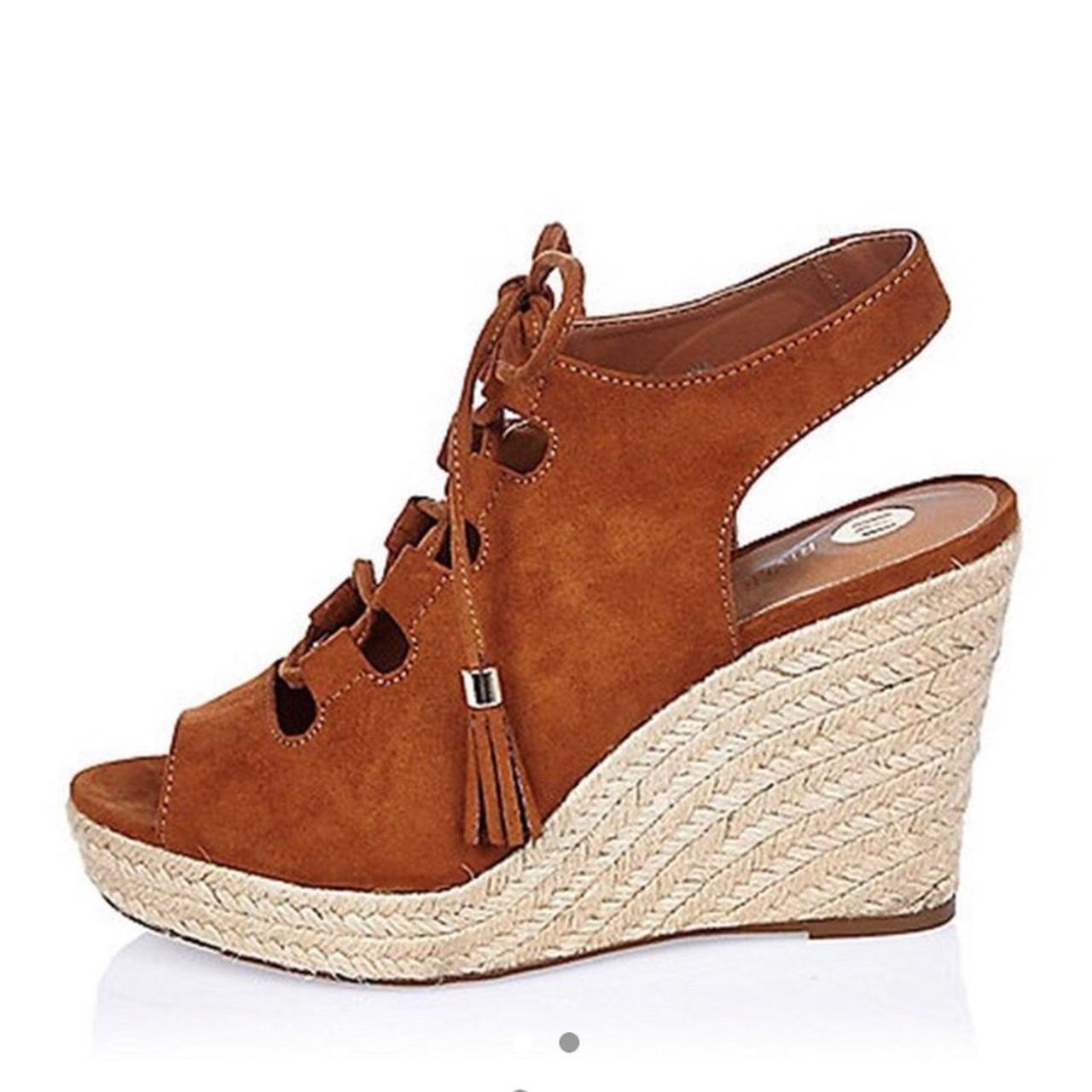 River island brown tan espadrille wedges size 6!... - Depop