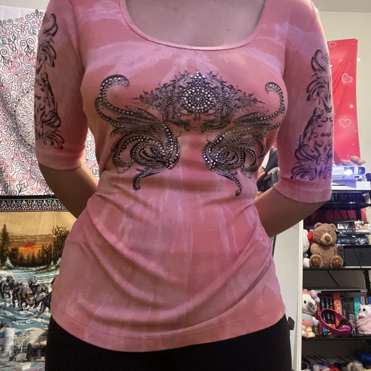 cute y2k rhinestone shirt L-XL #rhimestone #y2k #sledge - Depop
