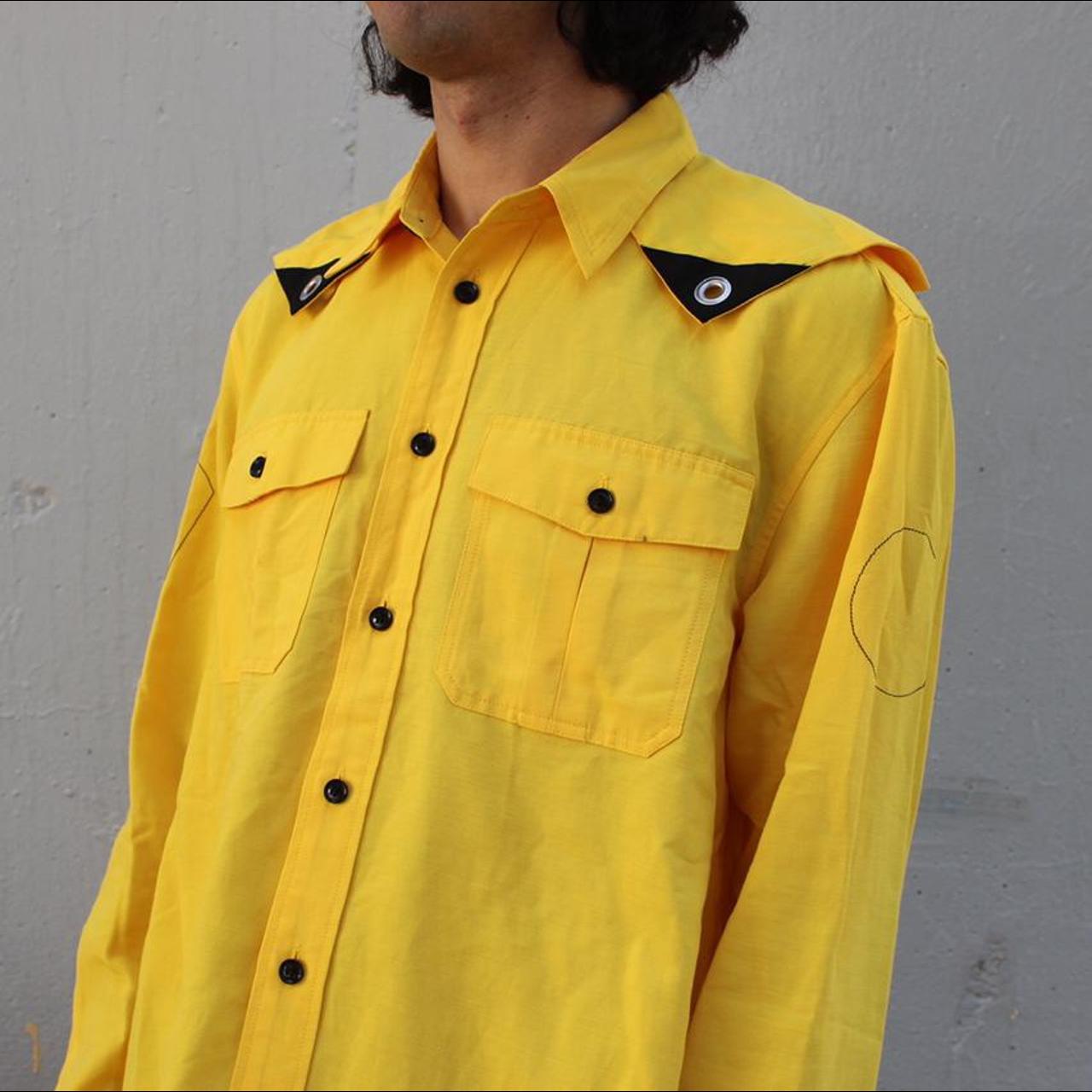 YELLOW BUTTON UP SHIRT WITH BUILT IN NECKERCHIEF BY... - Depop