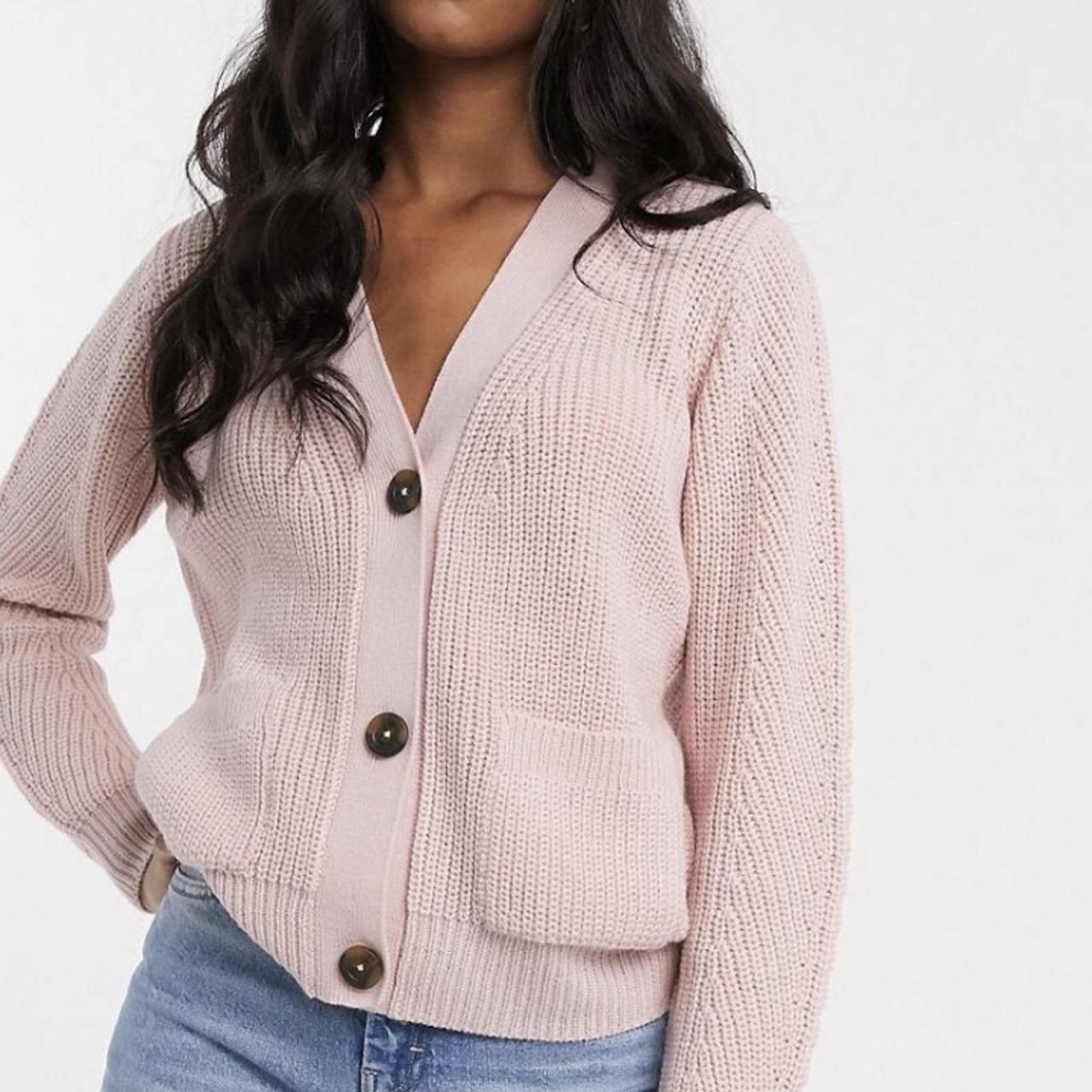 Cute light pink button up sweater cardigan from... - Depop