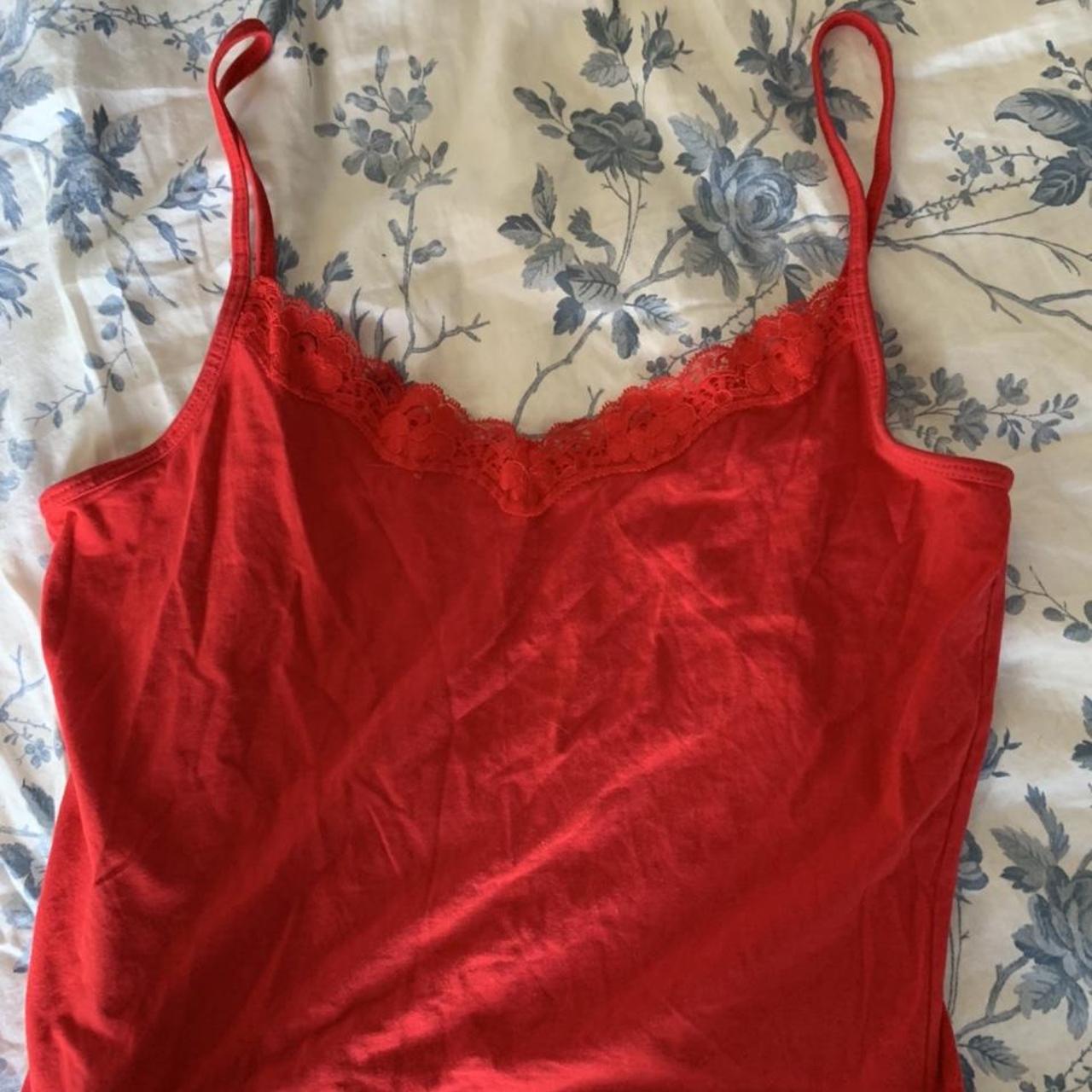 Red Lace Cropped Cami Top So Cute For Summer Size Depop