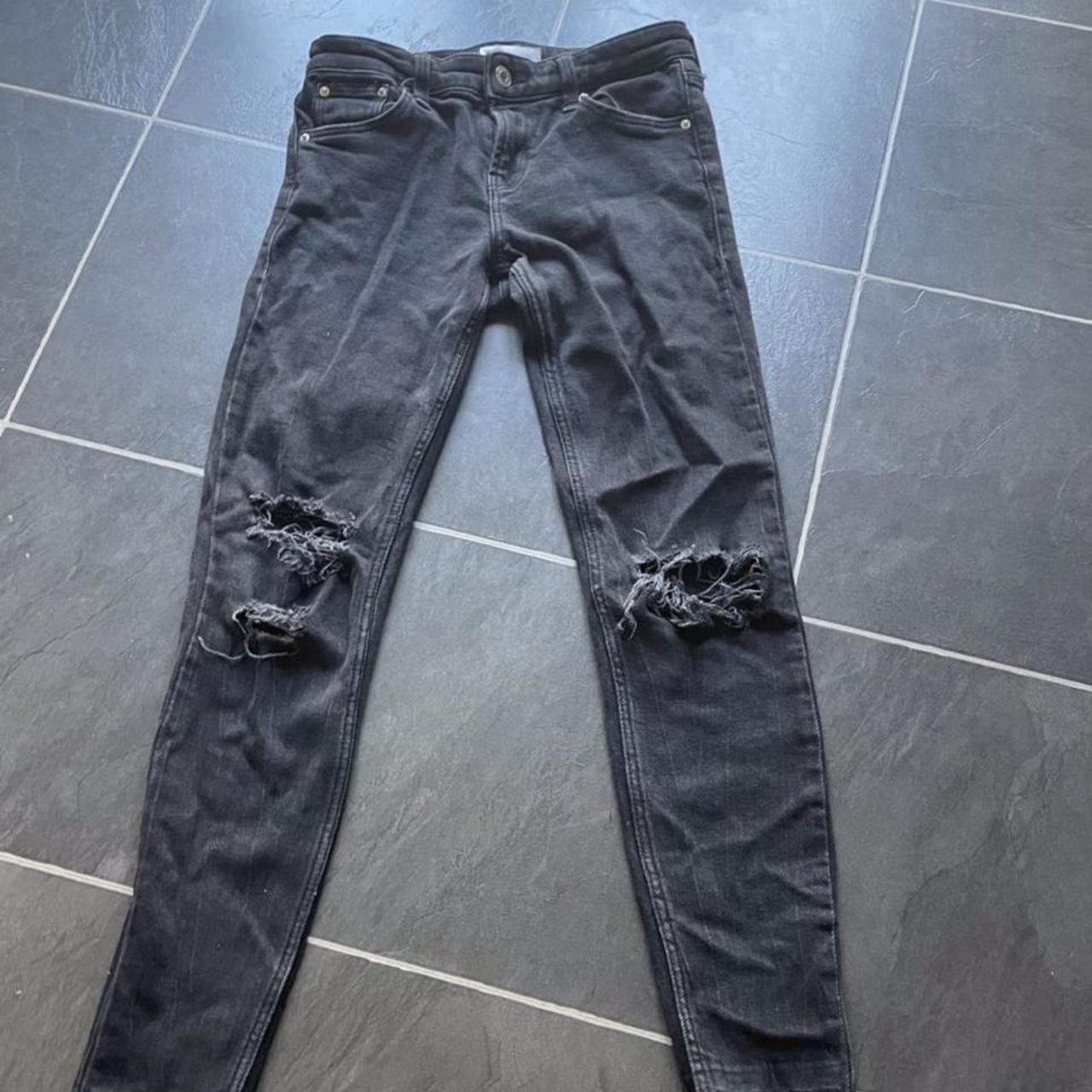 skinny fit low rise ripped jeans frayed hems size... - Depop