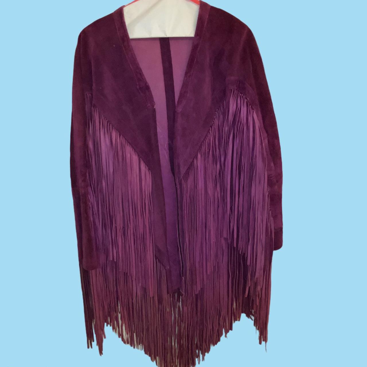 Purple fringe jacket, suede in great condition long... | Depop