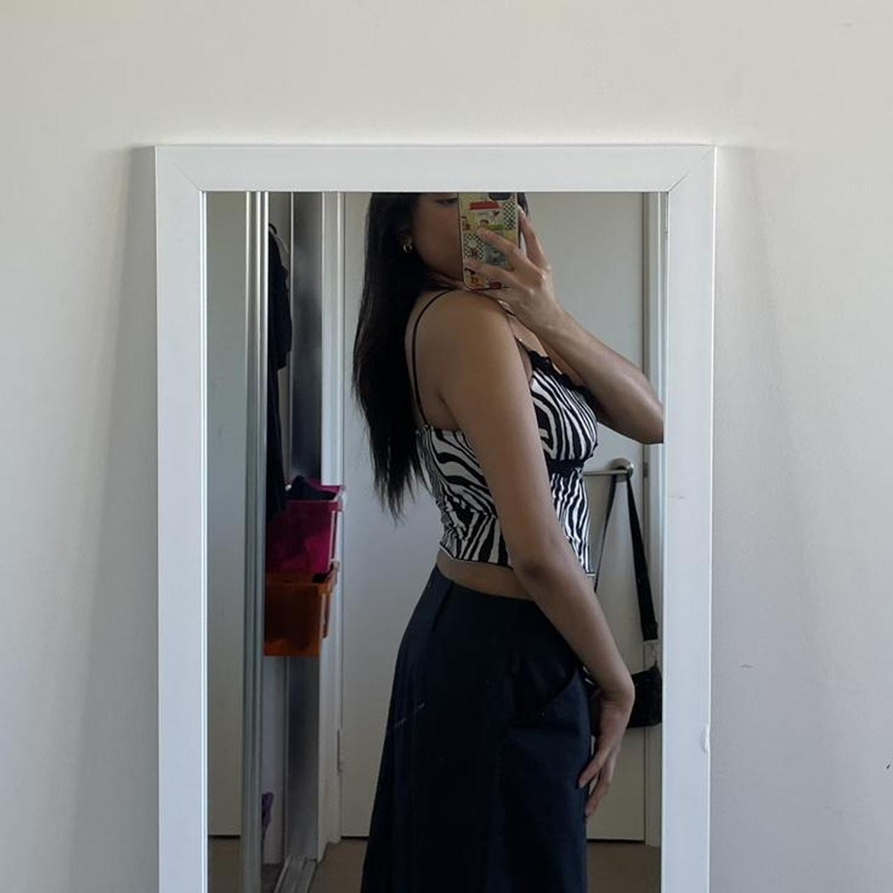 zebra print cami top with black lacing size:... - Depop