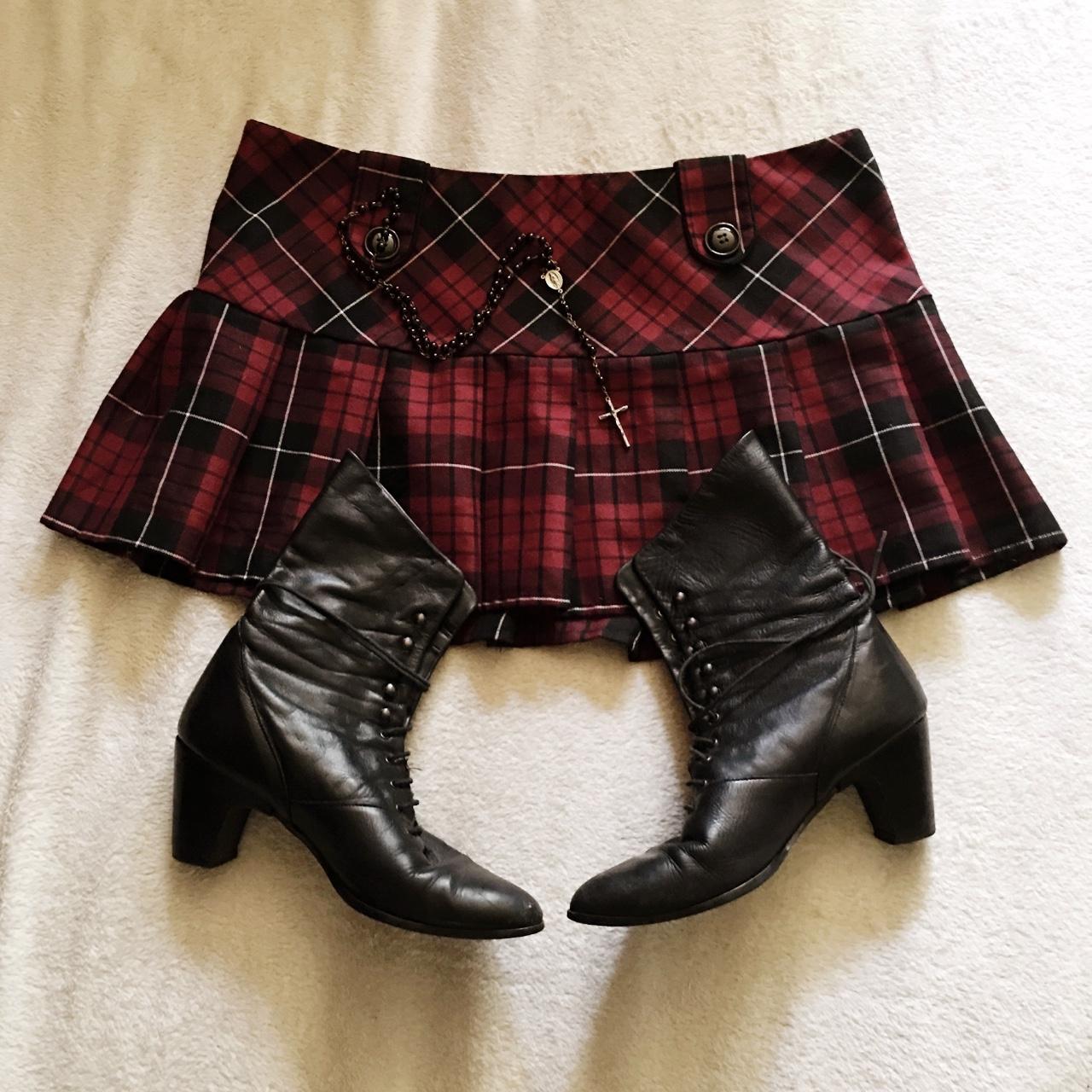 Red and black mini tartan skirt size 13 reminds me... - Depop