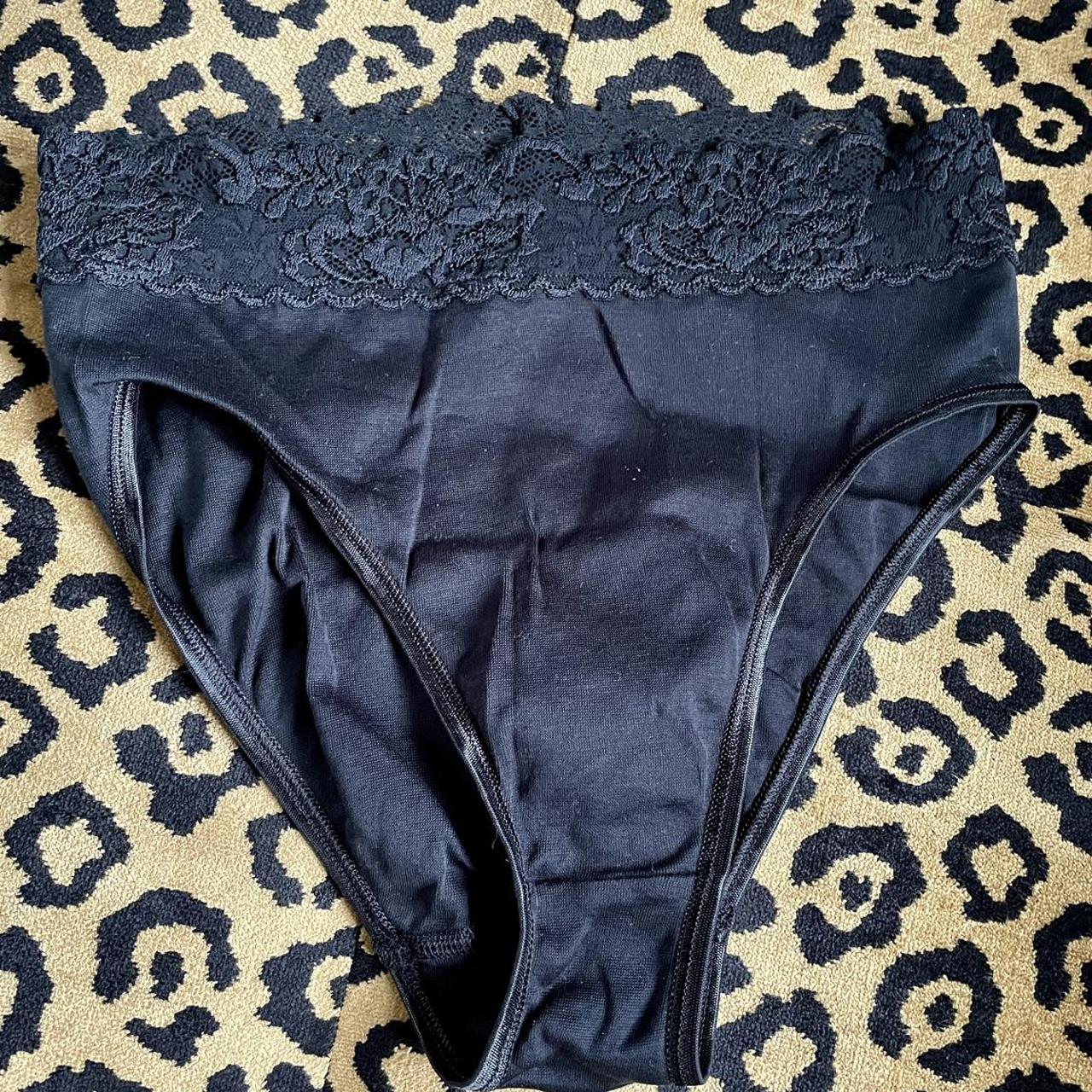 Hanro Black Cotton Lace Trim High Leg Briefs XS 8 10... - Depop