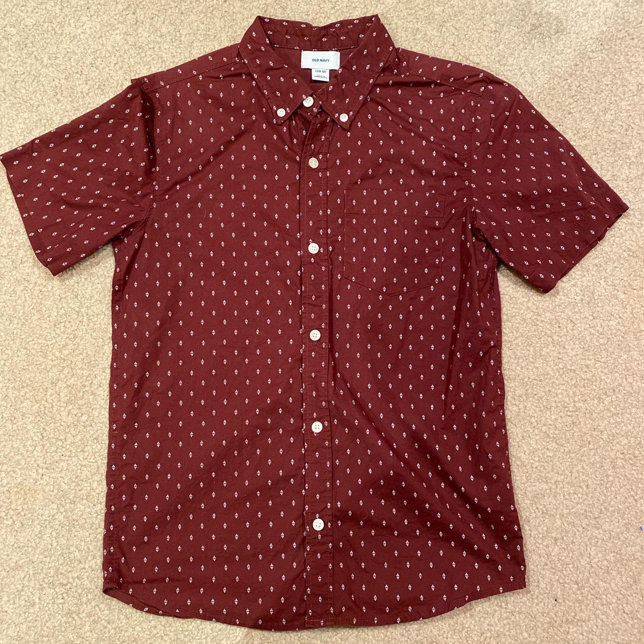 Old Navy Patterned Maroon Button Up - Depop