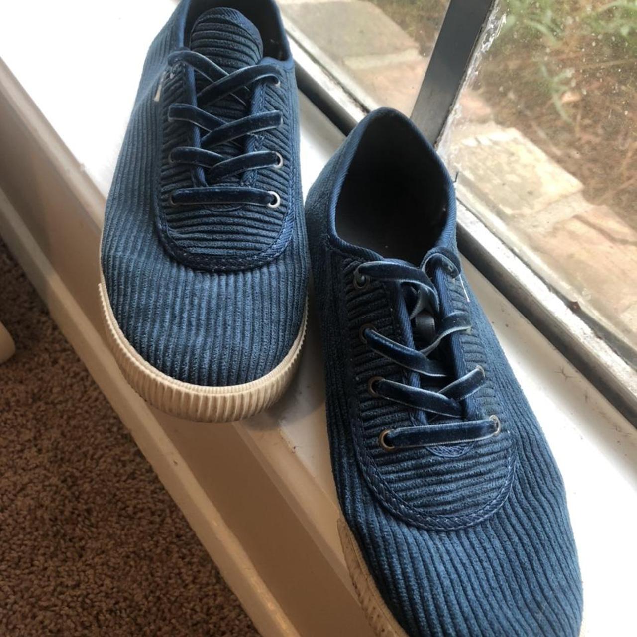 TOMS medium blue corduroy lace up sneakers velvet... - Depop