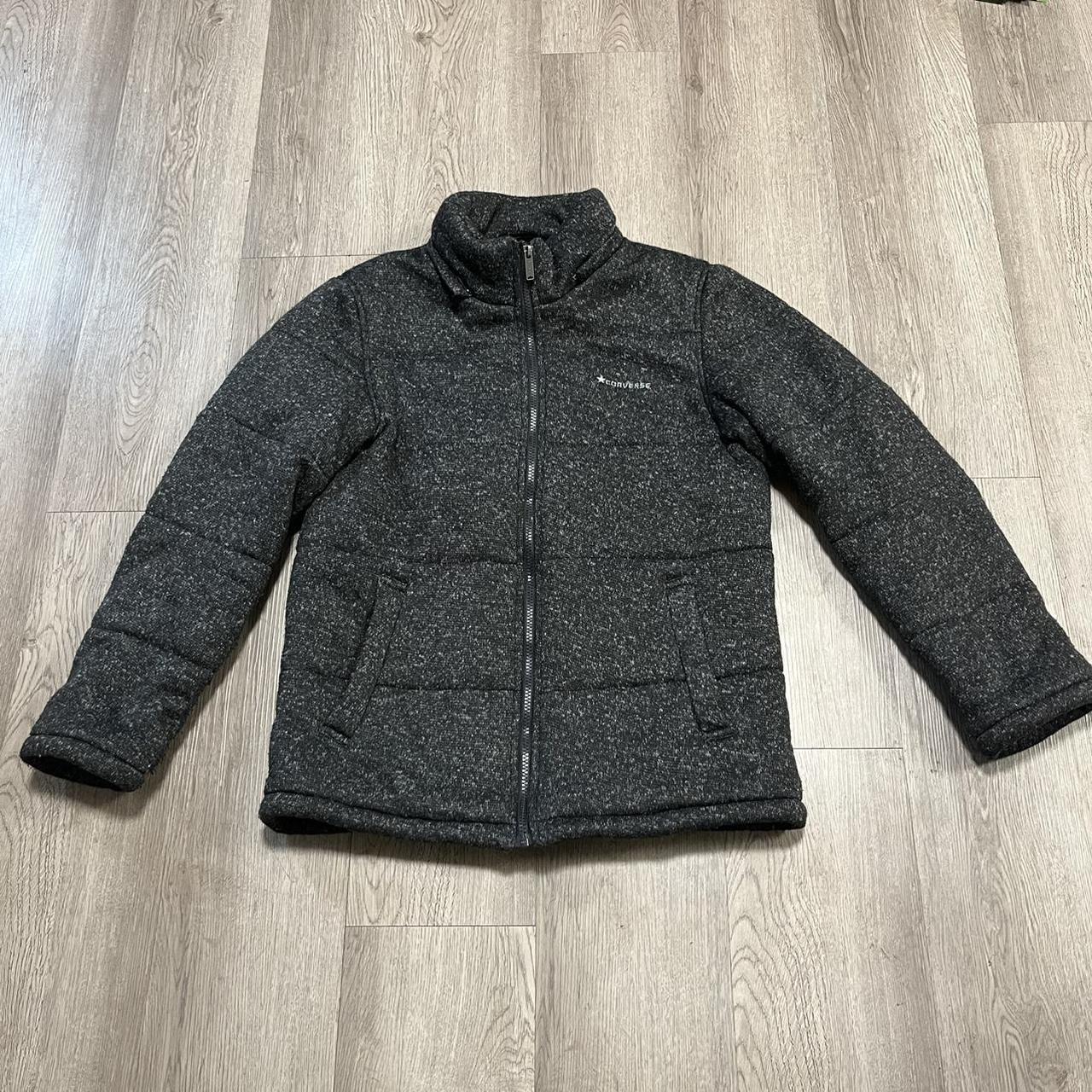 HEAVY CONVERSE WINTER JACKET Black polyester... - Depop