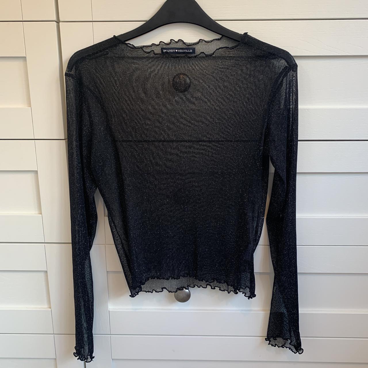 Brandy Melville mesh sparkly top with lettuce... - Depop
