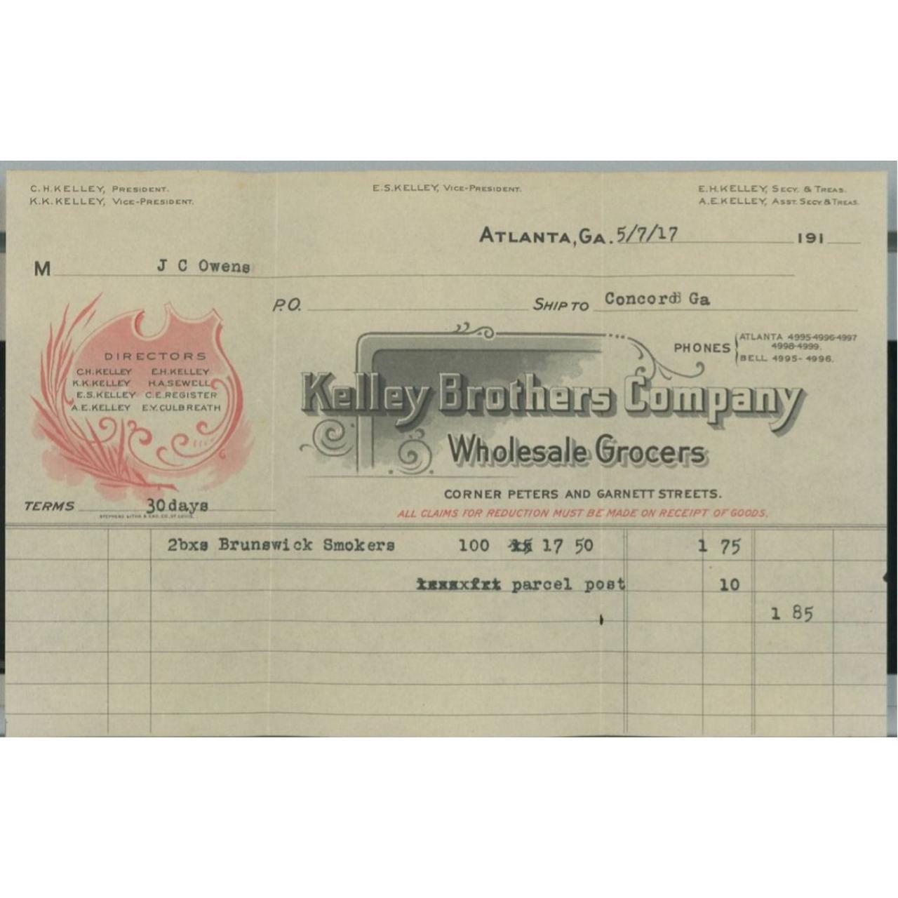1917 Invoice Kelley Bros. Co. Wholesale Grocers... - Depop
